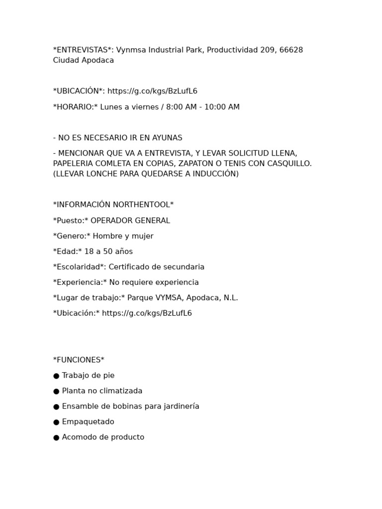 Oportunidad de Trabajo en Apodaca | PDF