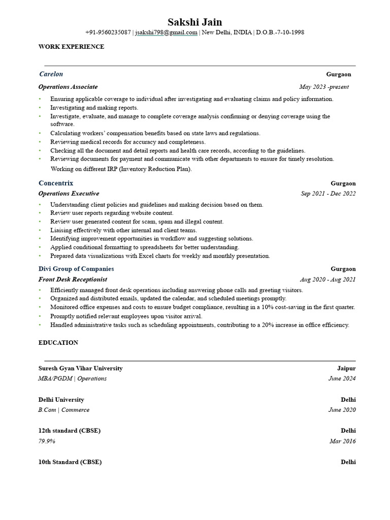 Sakshi Jain_CV | PDF | Business