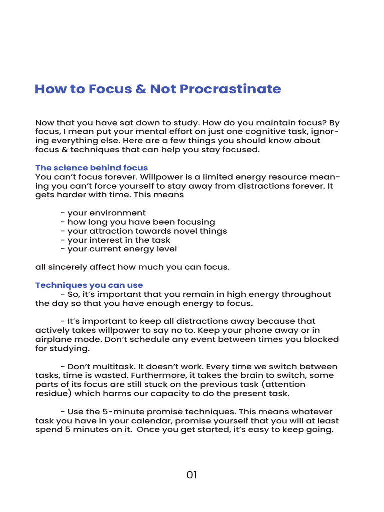 How To Focus & Not To Procrastinate | PDF | Disciplines | Behavioural Sciences