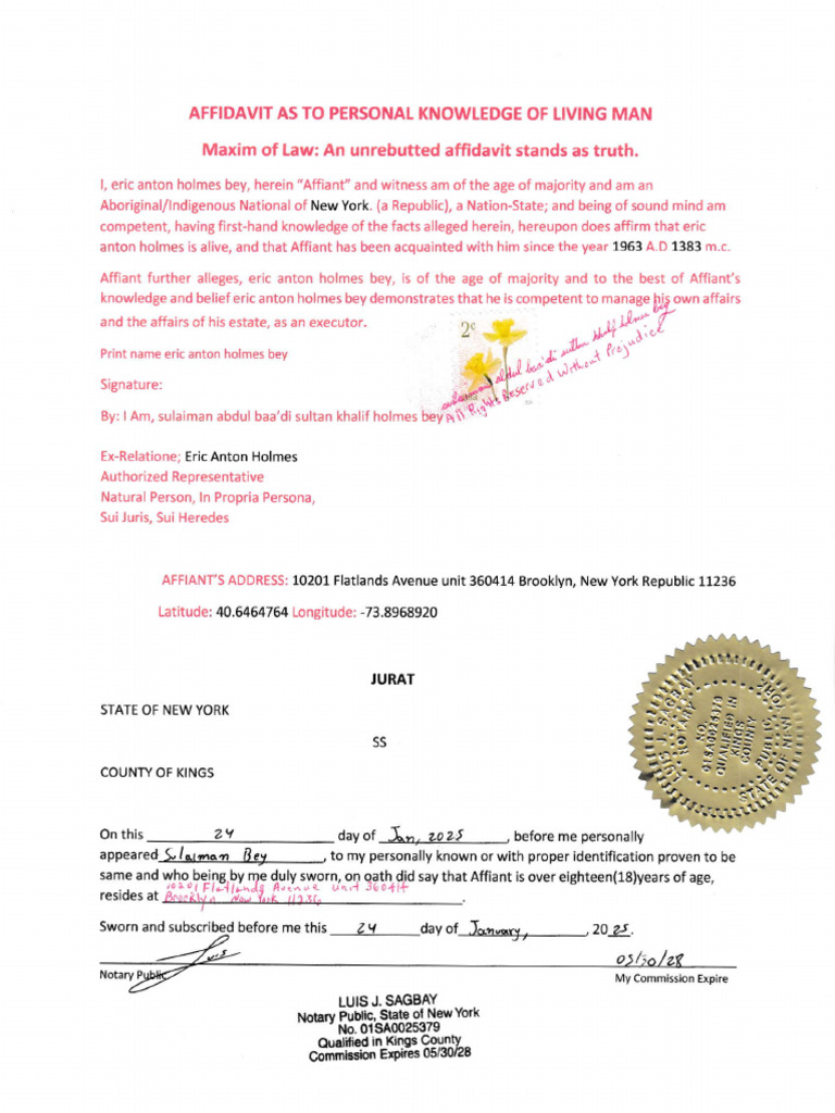 Affidavit As To Personal Knowledge of Living Man 3 | PDF | Affidavit ...