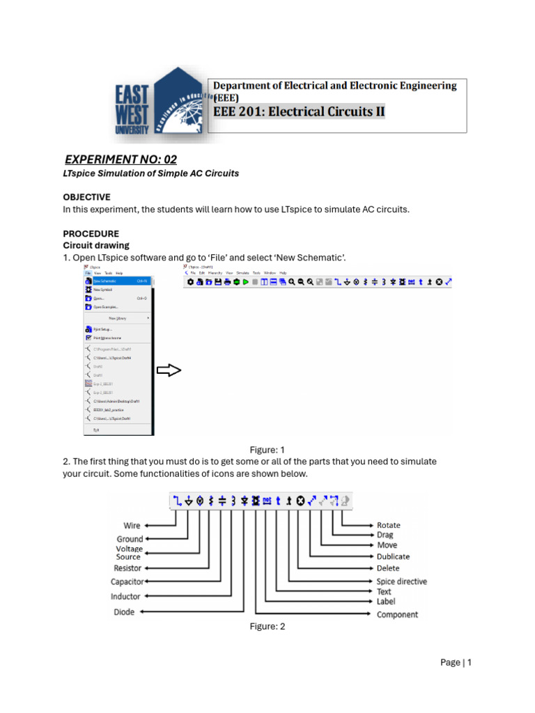 Experiment 2 - LTSpice Simulation of Simple AC Circuits (New) | PDF ...