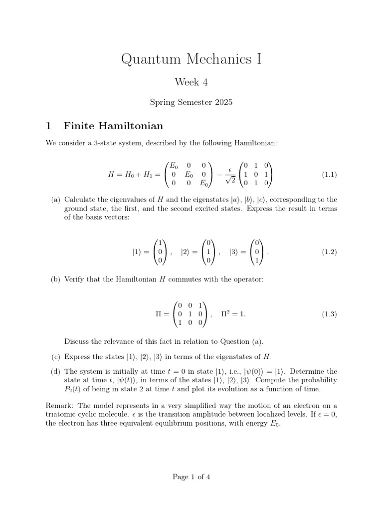 Exercise 4 | PDF | Hamiltonian (Quantum Mechanics) | Schrödinger Equation