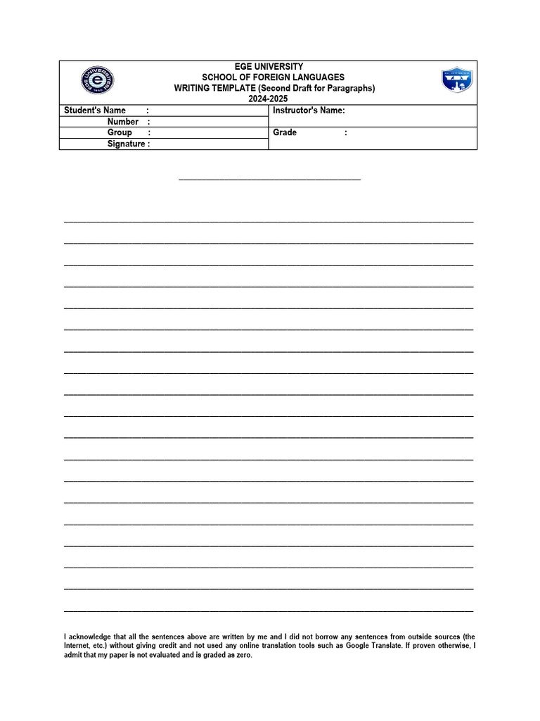 EGE University Writing Template 2024-2025 | PDF | Communication ...