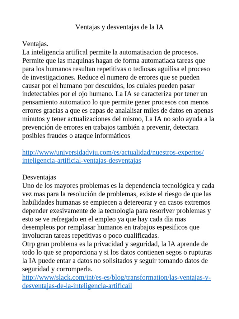 Ventajas y Desventajas de La IA Proyecto Aula Compu | PDF | Inteligencia artificial ...