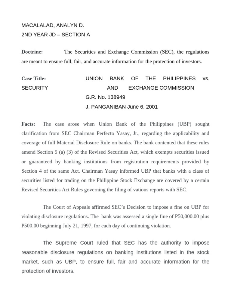 UNION BANK OF THE PHILIPPINES vs. SECURITY AND EXCHANGE COMMISSION | PDF