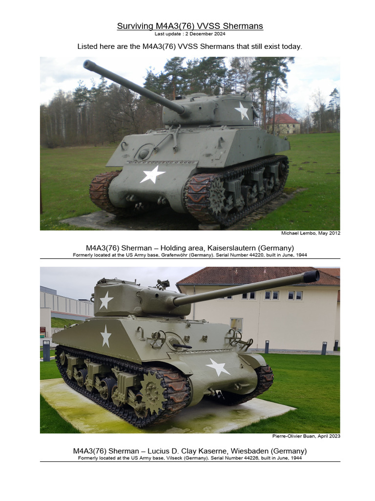 Surviving M4A3 76 VVSS Shermans | PDF | M4 Sherman | Warfare