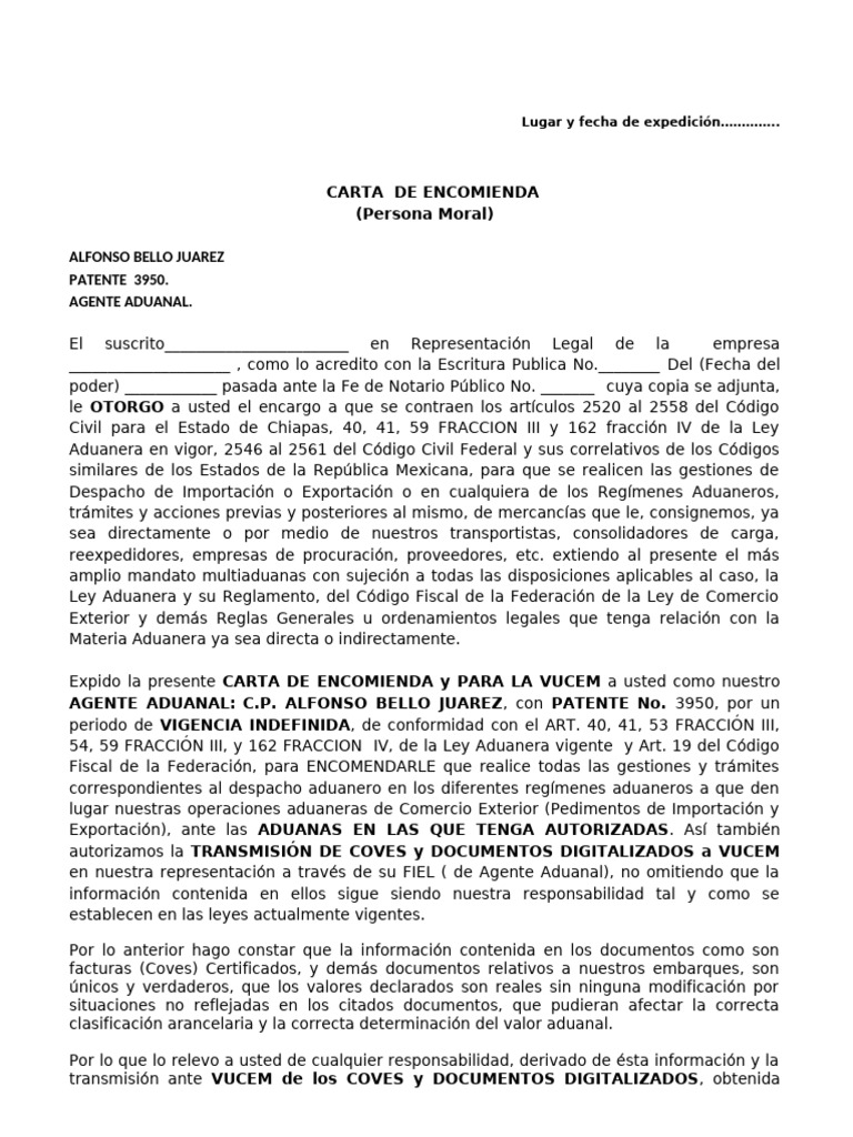Carta de Encomienda Agente Aduanal 3950 | PDF | aduana | Gobierno