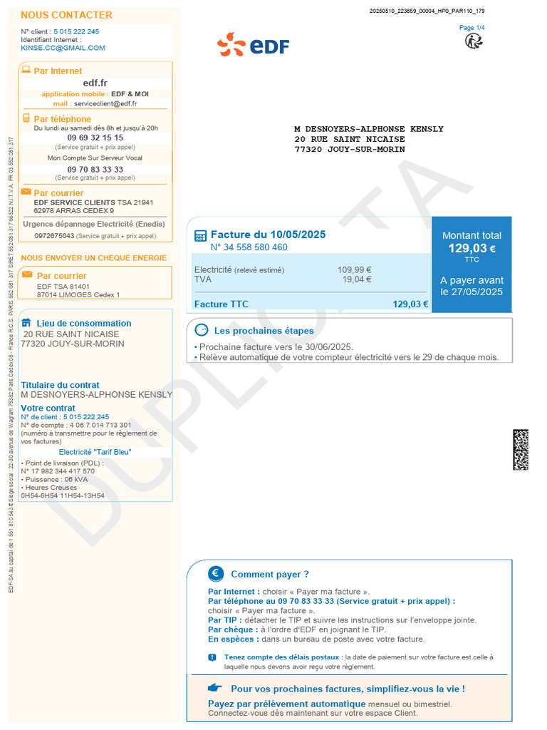 Facture EDF Électricité Mai 2025 | PDF | Taxe sur la valeur ajoutée ...