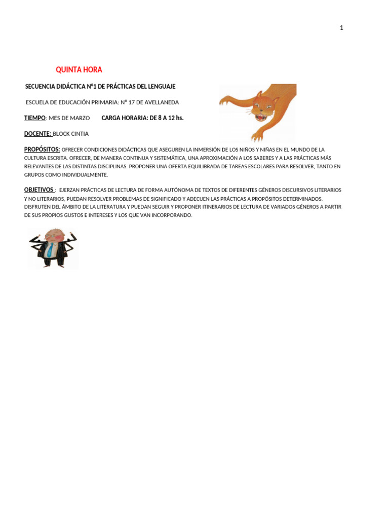 QUINTA HORA PRACT. DEL LENGUAJE 3° A MARZO 2025 | PDF | Cuentos | Narración