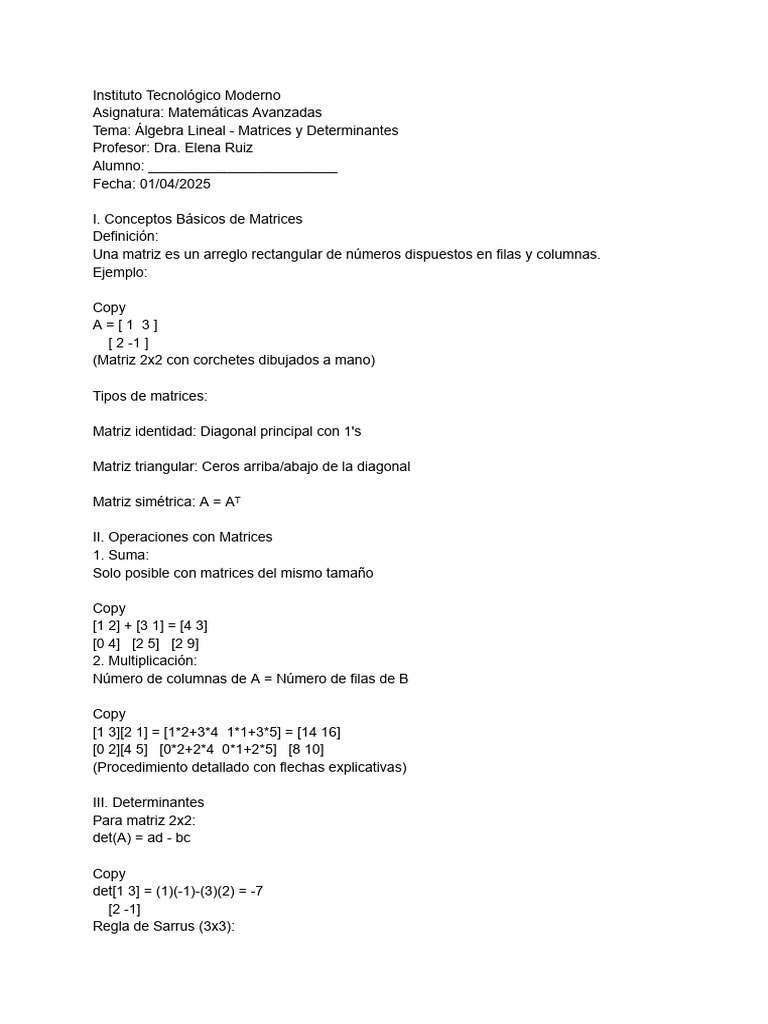 Álgebra Lineal: Matrices y Determinantes | PDF
