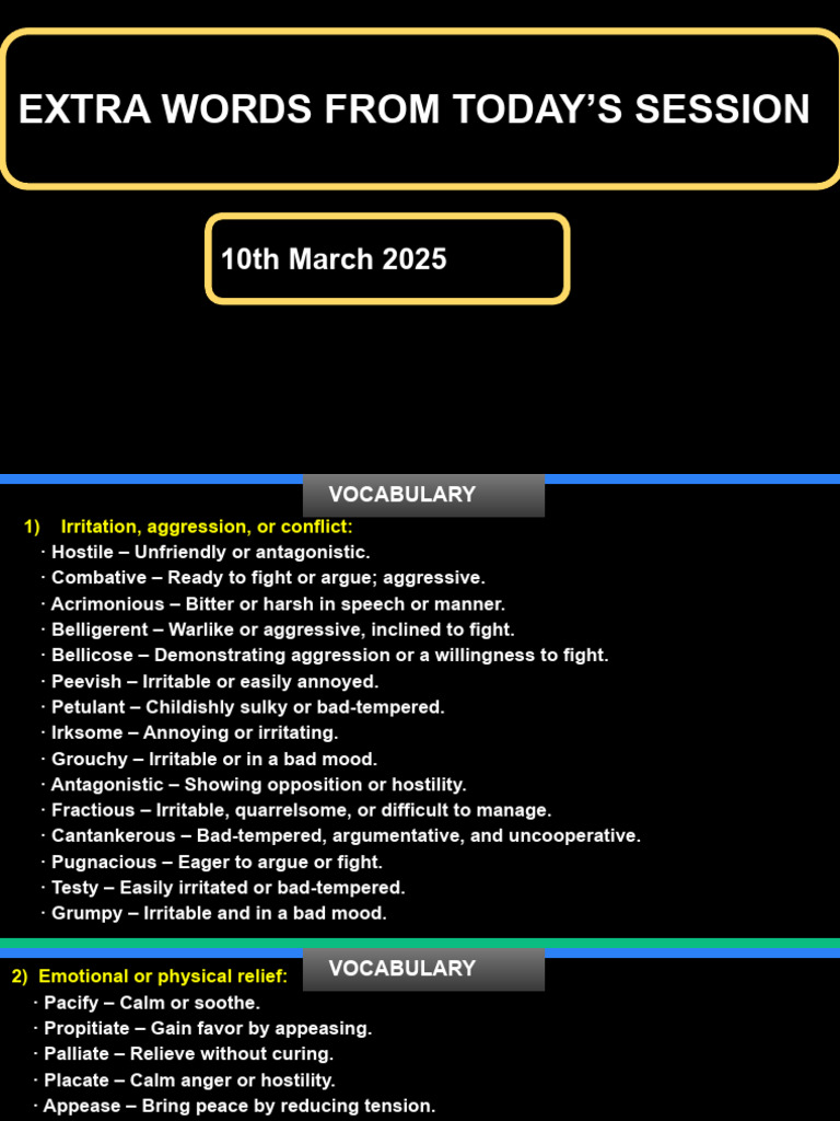 EXTRA WORDS FROM TODAY'S SESSION 10th MARCH | PDF | Behavioural ...
