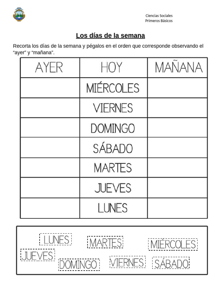 Días de la Semana para Primeros Básicos | PDF