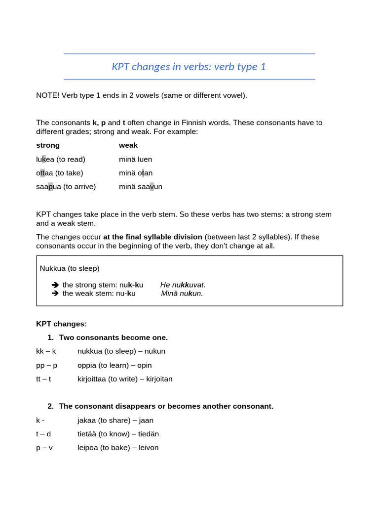 Theory KPT (Verbityyppi 1) | PDF | Consonant | Linguistic Morphology