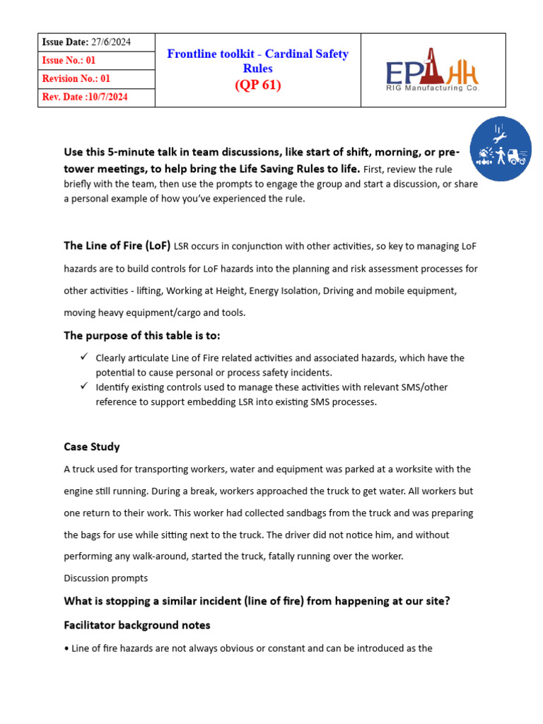 Line of Fire Safety Toolkit Guide | PDF | Hazards | Safety