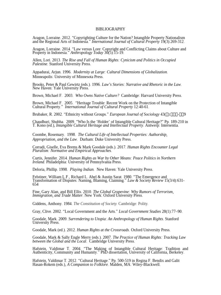 BIBLIOGRAPHY Legal Protection of Traditional Culture | PDF | Liberal Arts Education