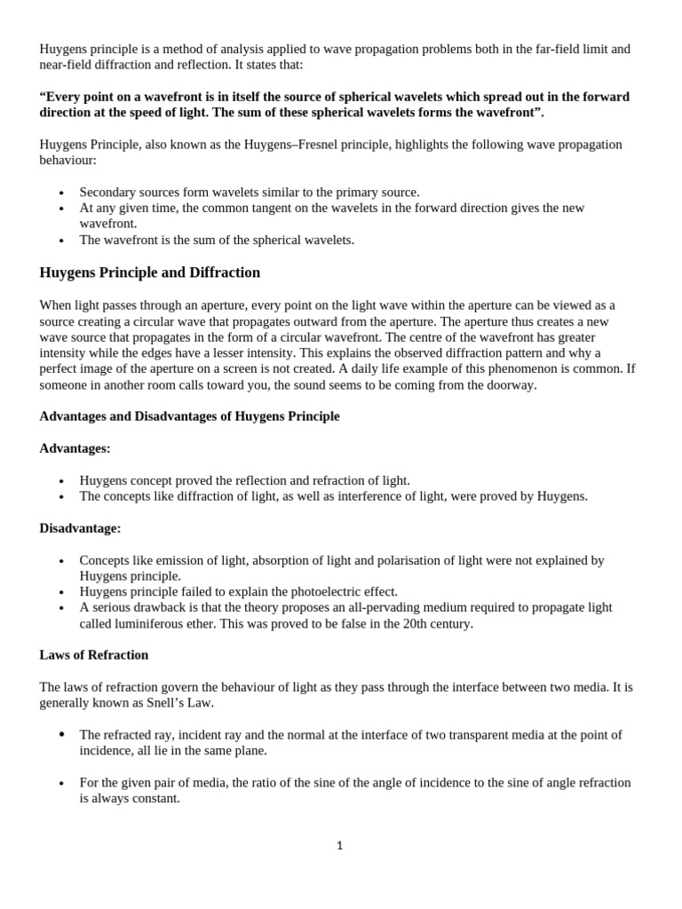 PHS 305 Huygens Principle | PDF | Reflection (Physics) | Diffraction