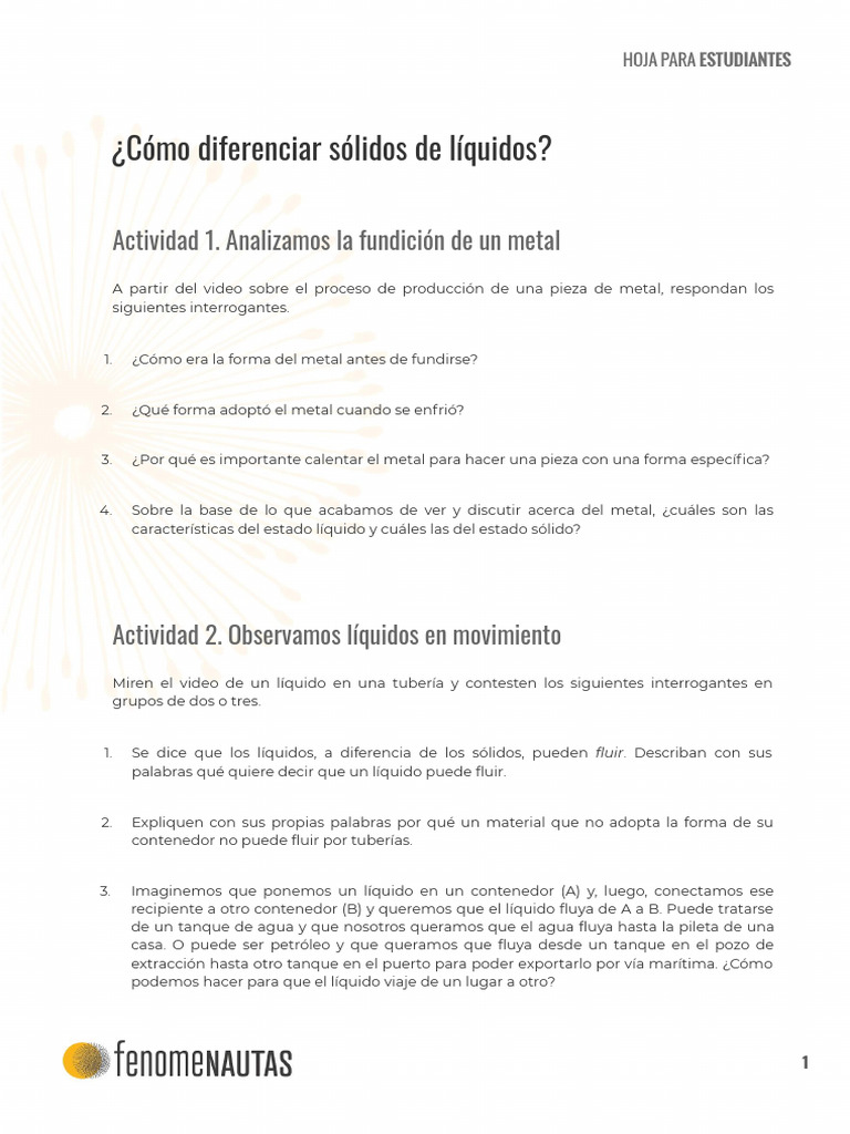 ¿Cómo Diferenciar Sólidos de Líquidos | PDF