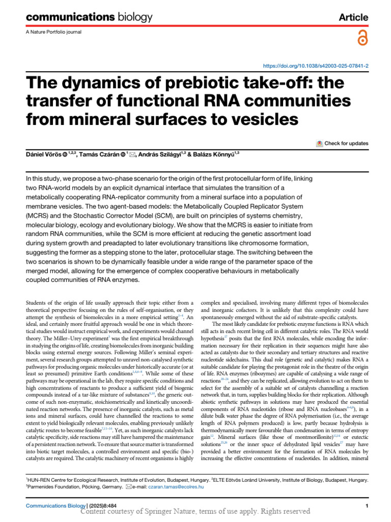 The_dynamics_of_prebiotic_take-off_the_transfer_of | PDF | Abiogenesis ...