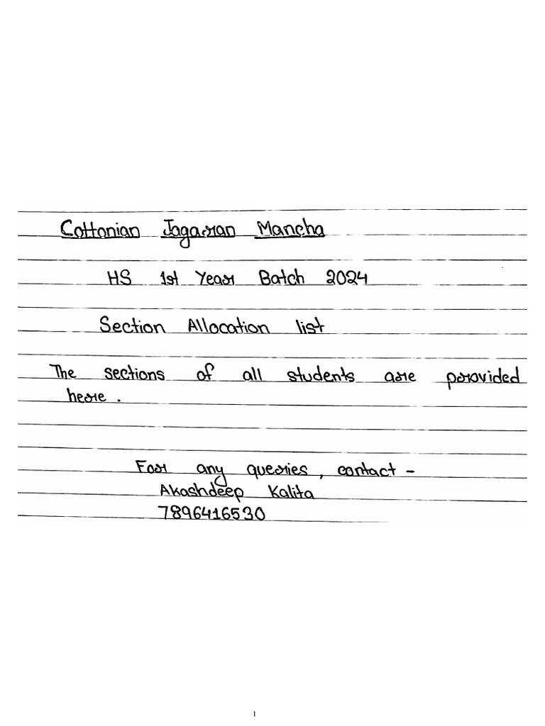 Section Allocation List - Science Section - C-1 | PDF