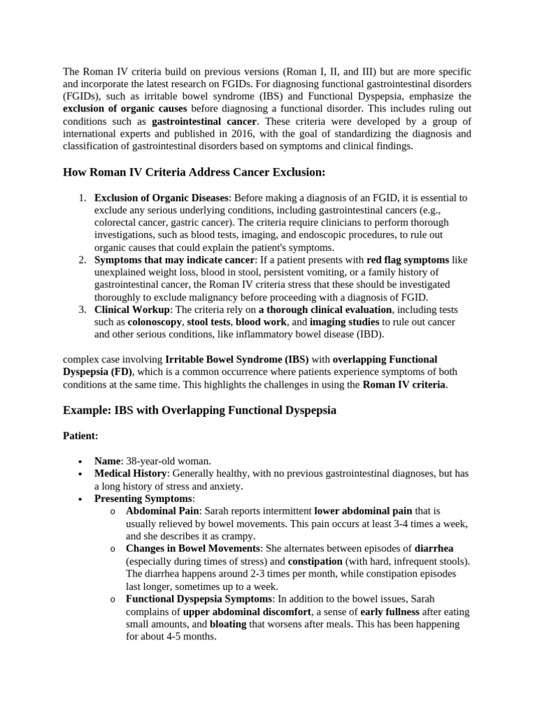 The Roman IV Criteria Tool | PDF | Irritable Bowel Syndrome | Indigestion