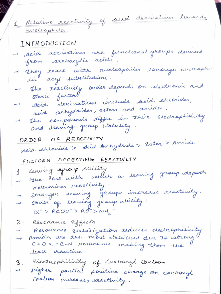 Reactivity Order of Acid Derivatives | PDF