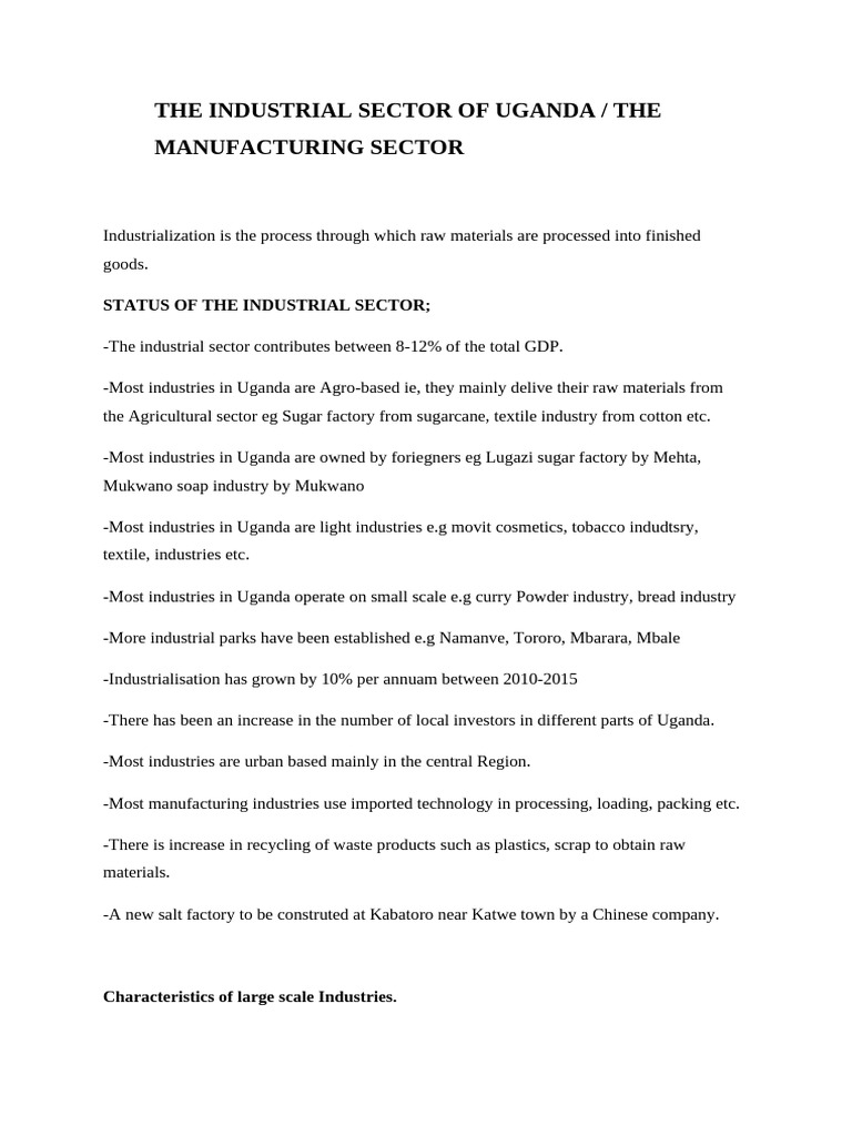 The Industrial Sector of Uganda | PDF | Uganda | Taxes