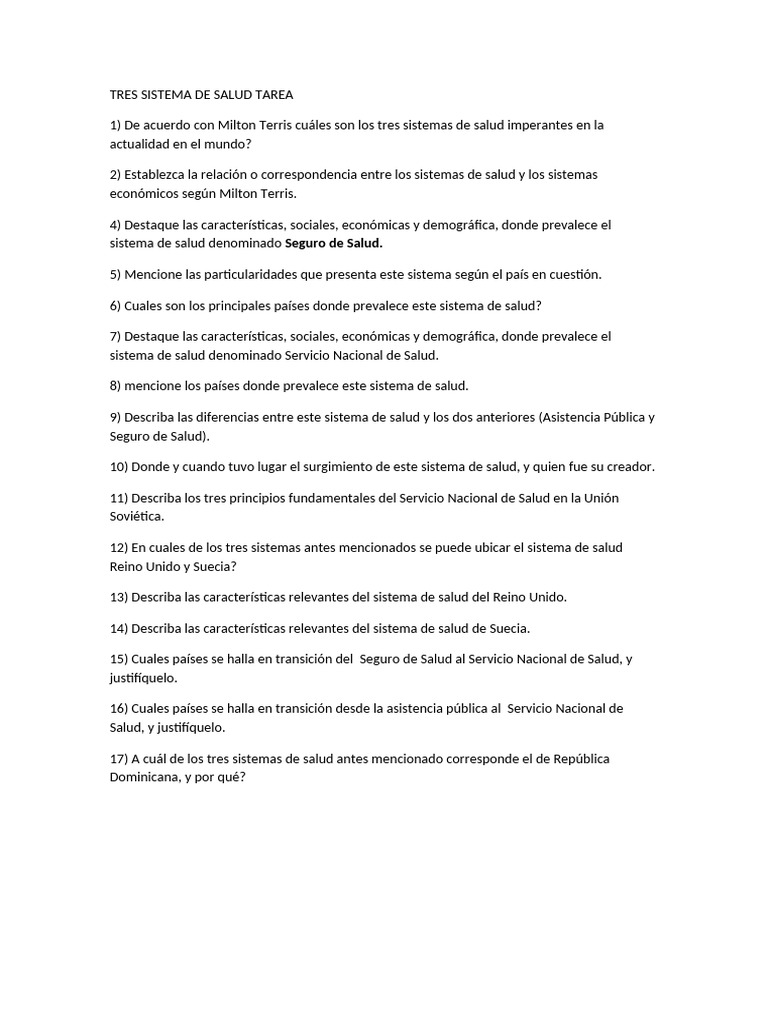 Cuestionatio Unidad 4 Tres Sistema de Salud Tarea | PDF