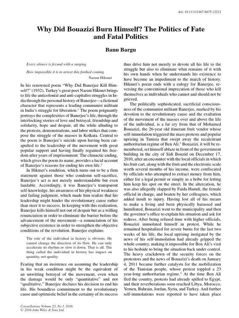 Why Did Bouazizi Burn Himself The Politi | PDF