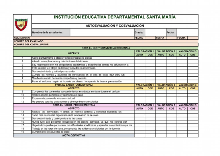 Autoevaluaci-N y Coevaluaci-N Secundaria y Media | PDF