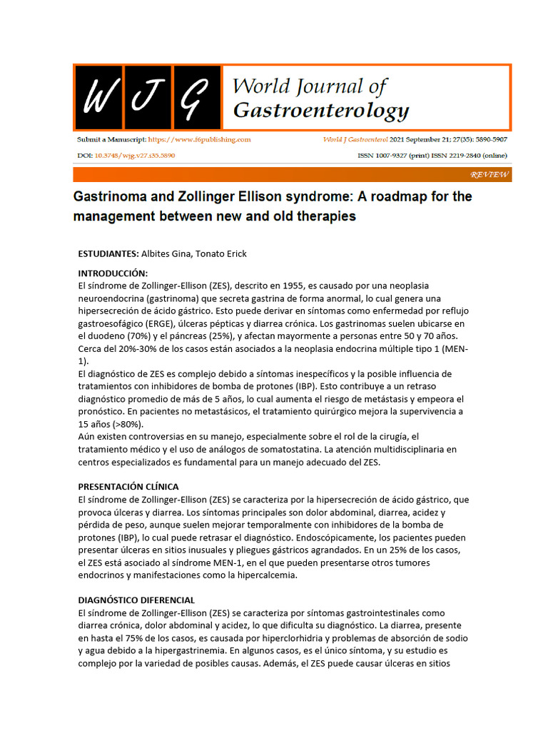 Tratamiento del síndrome de Zollinger-Ellison | PDF | La enfermedad por ...