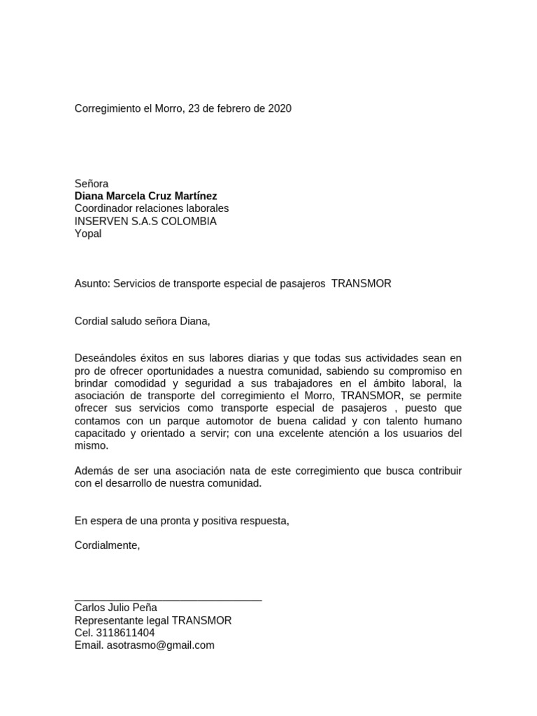 Propuesta de Transporte Especial TRANSMOR | PDF
