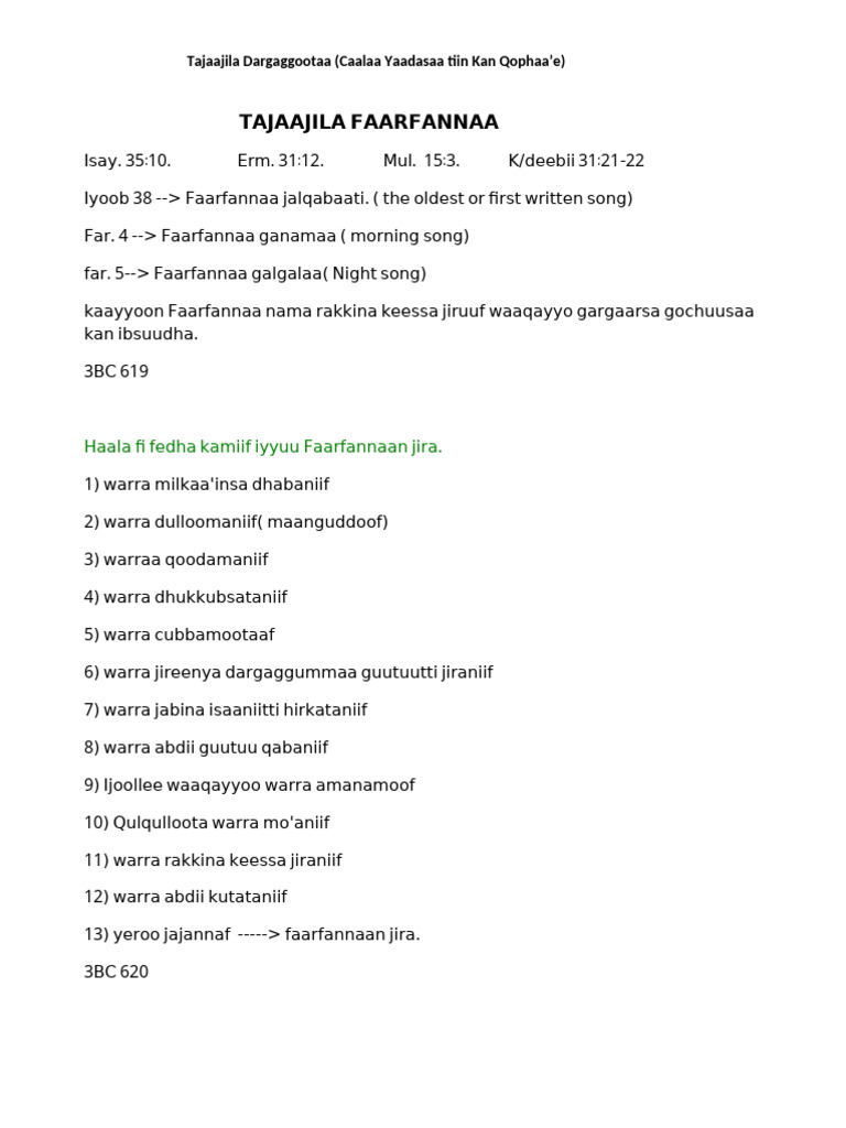 Tajaajila Faarfannaa | PDF