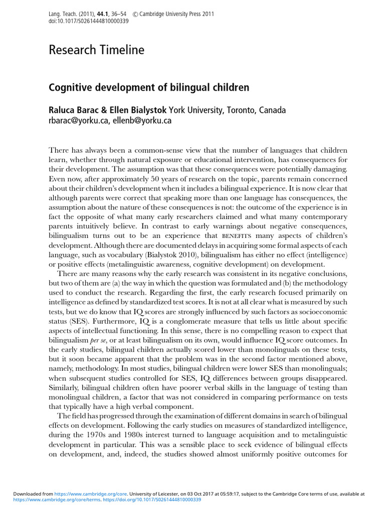 Cognitive Development of Bilingual Children | PDF | Multilingualism | Intelligence Quotient