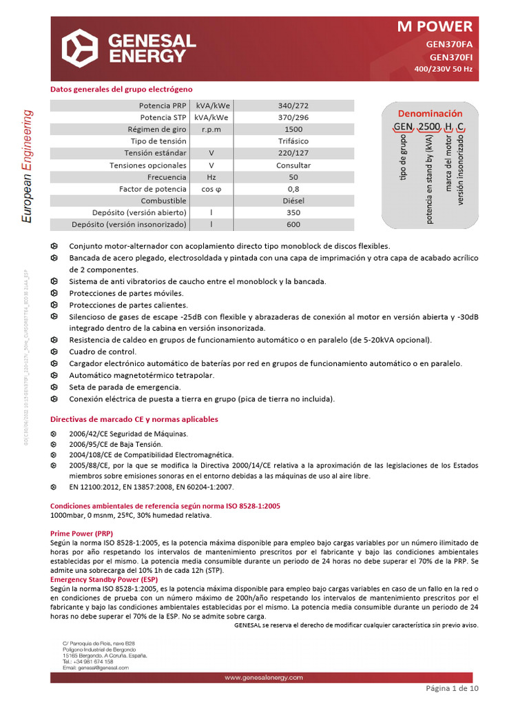 GEN370FI - 220-127V - 50Hz - CURSOR87 TE4 - ECO38 2L4A - ESP | PDF | Energia electrica ...