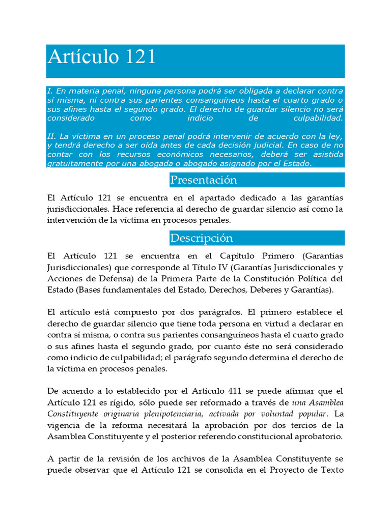 Derechos en Procesos Penales: Art. 121 | PDF | Victimologia | Debido al ...