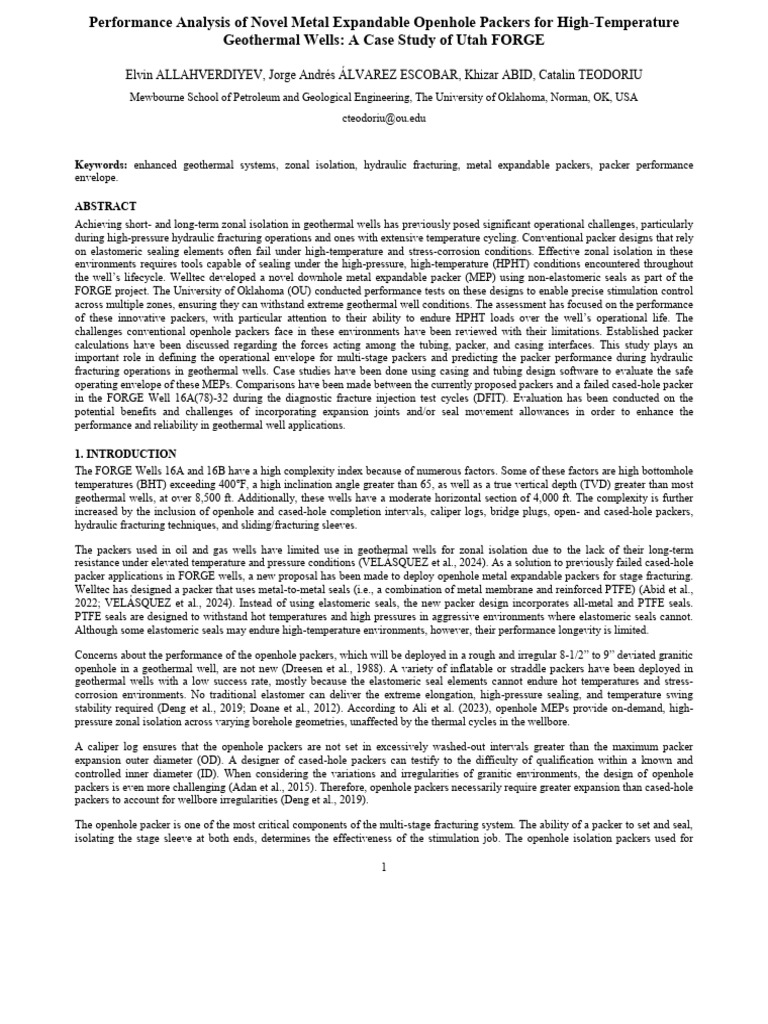 Work 3.open Hole Packers | PDF | Casing (Borehole) | Force