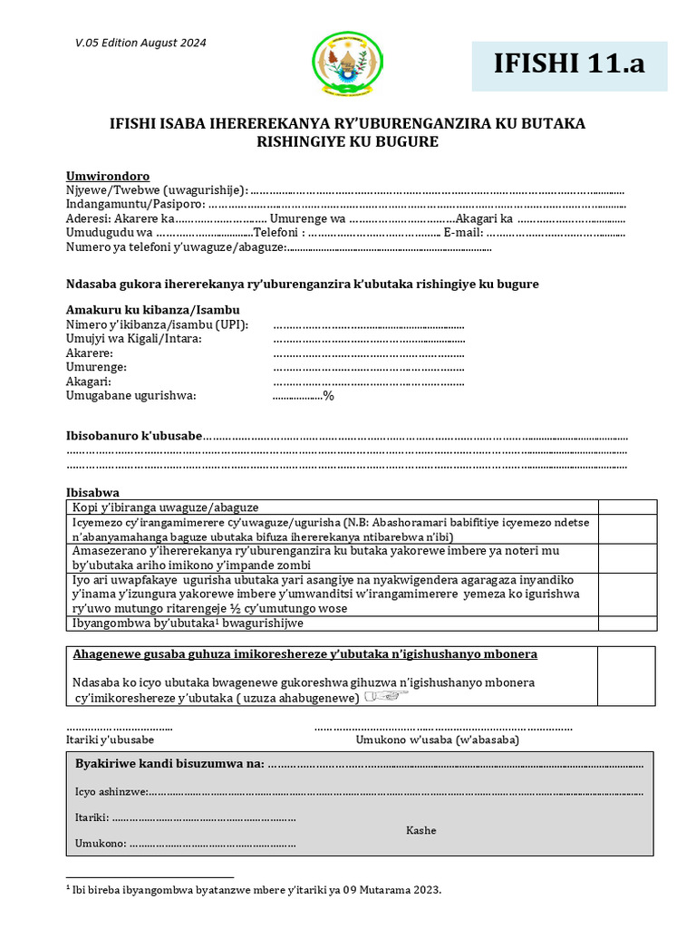 A Ifishi Isaba Ihererekanya Ry Uburenganzira Ku Butaka Rishingiye Ku Bugure | PDF