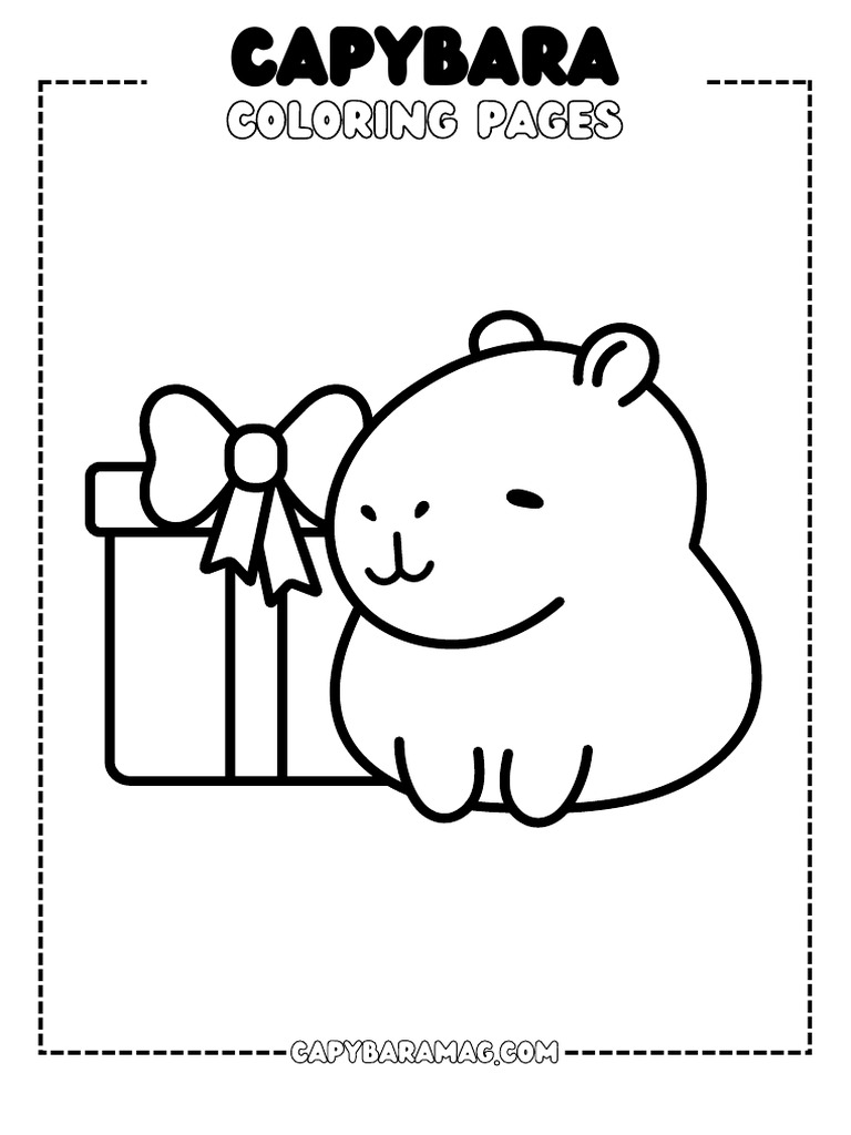 Capybara With A Gift Coloring Page | PDF
