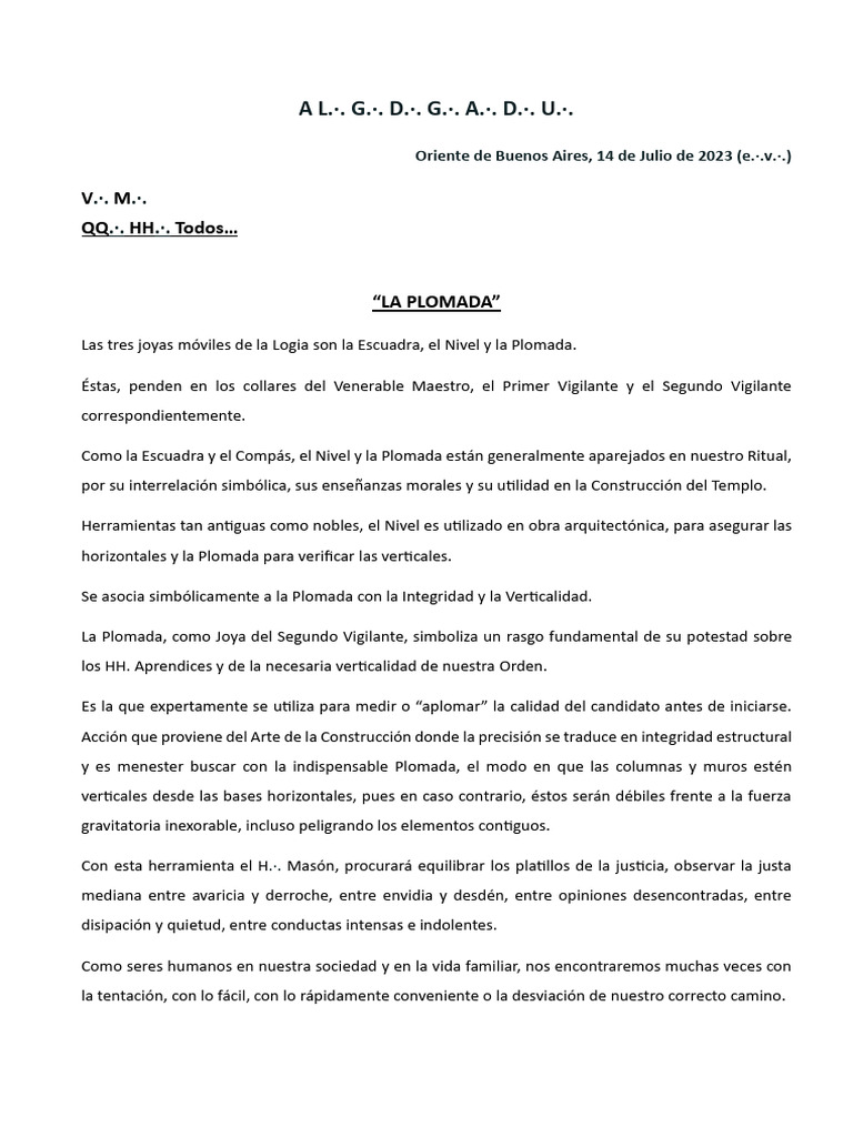 Significado y Uso de la Plomada Masónica | PDF
