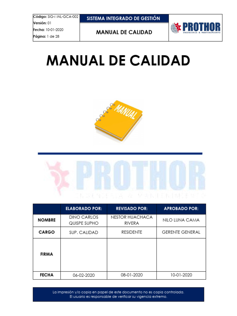 SIG-MNL-GCA-002 Manual de Calidad | PDF | Calidad (comercial) | Sistema de manejo de calidad