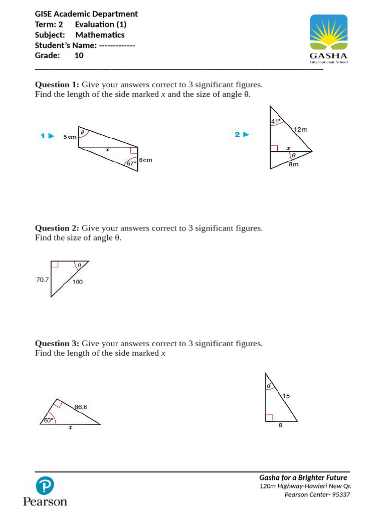 10th Grade Math Evaluation Document | PDF