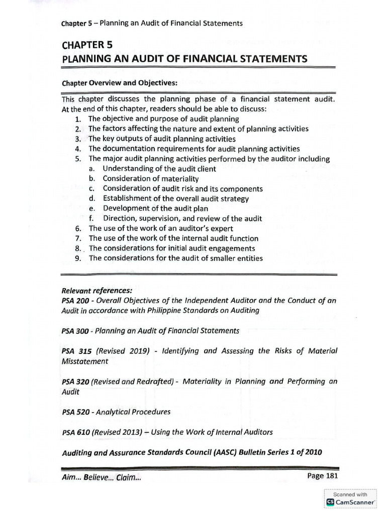 Chapter 5 Planning An Audit of Financial | PDF