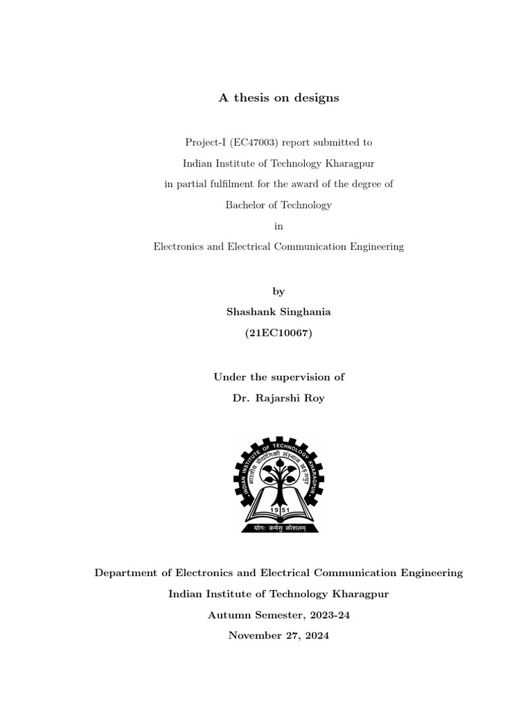 Bachelor Thesis Template For Indian Institute of Technology Kharagpur 5 ...