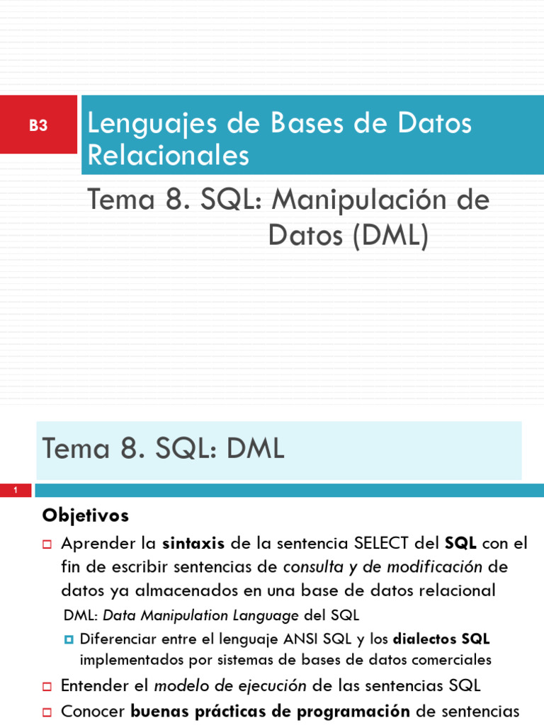 BD t08 SQL DML | PDF | SQL | Gestión de tecnología de la información
