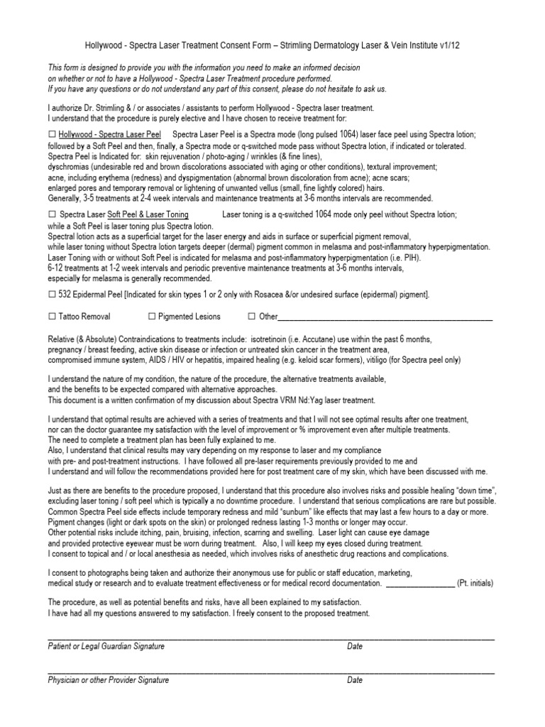 Microsoft Word - Hollywood-Spectra Laser Consent & Instructions | PDF ...