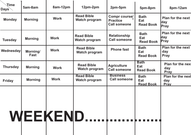 Weekly Schedule and Activities Plan | PDF