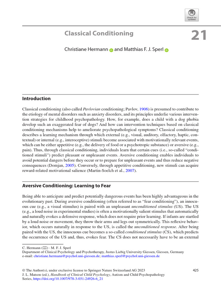 Classical Conditioning (Hermann) | PDF | Classical Conditioning | Fear