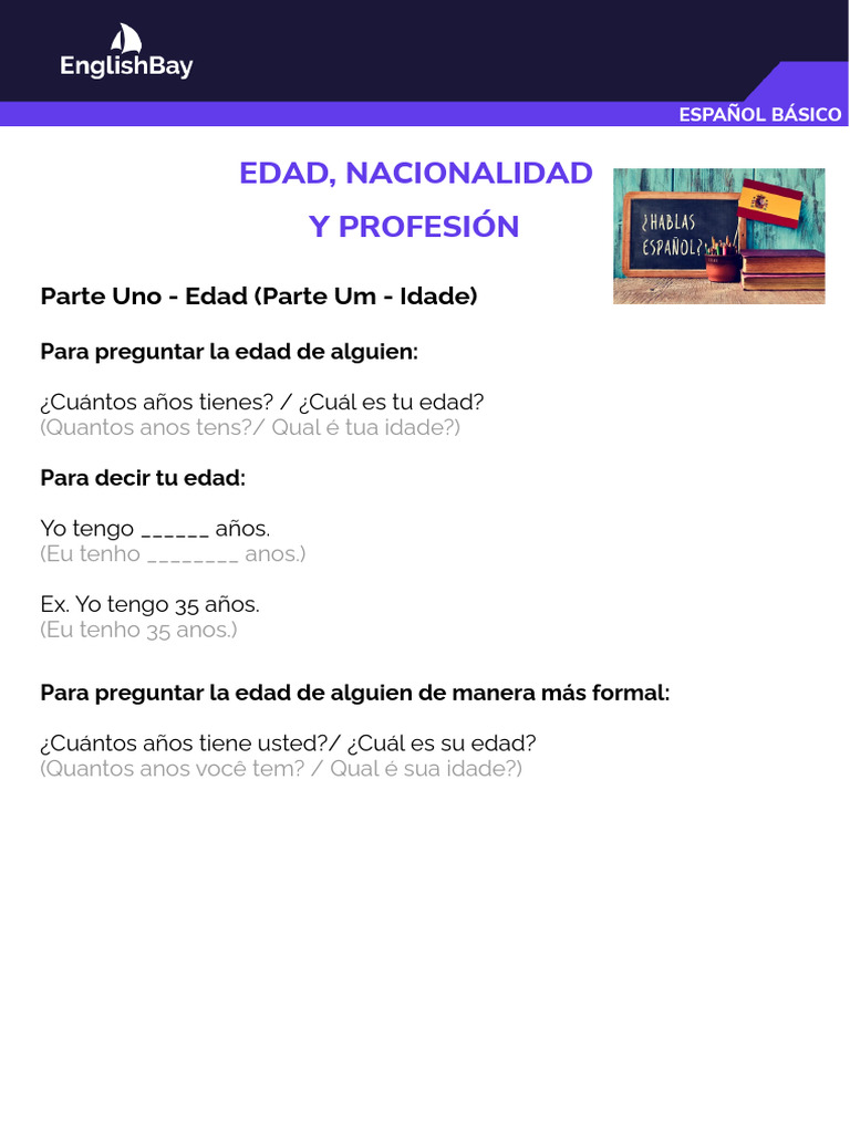 Edad y Nacionalidad en Español Básico | PDF