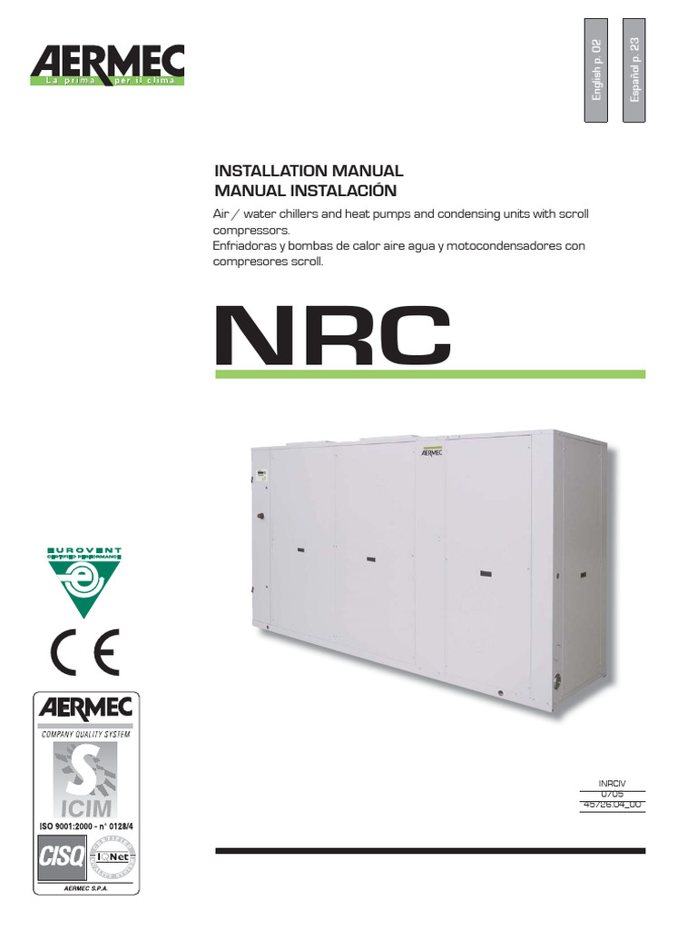 Aermec NRC Installation Manual Eng | PDF | Valve | Pump