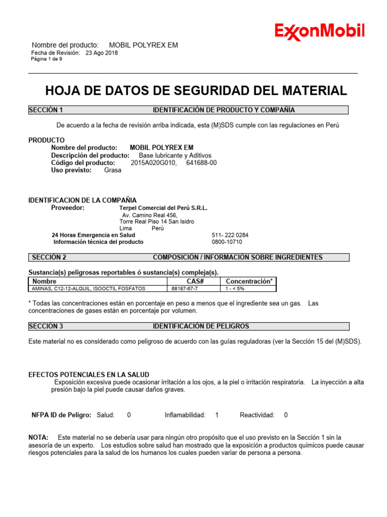Grasa Mobil Polyrex em | PDF | Higiene | Ventilación (Arquitectura)